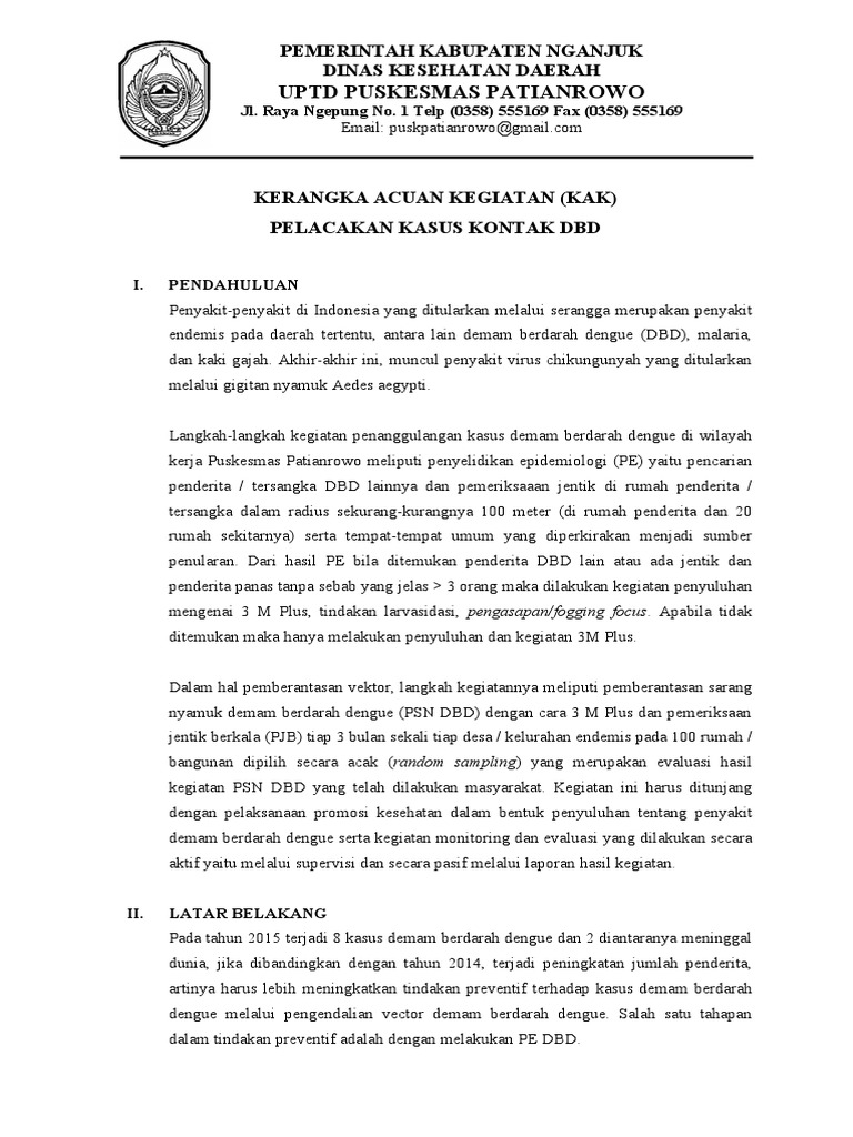 KAK P2 Pelacakan Kasus Kontak DBD | PDF | Pengembangan Diri
