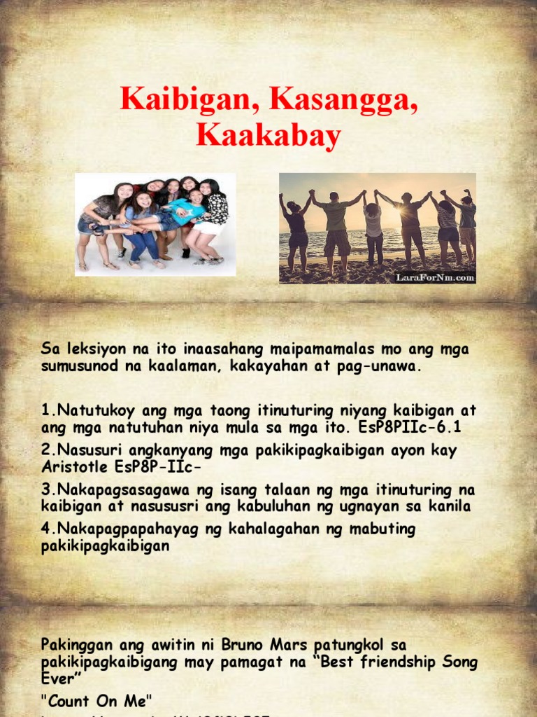 Q2 Kaibigan, Kasangga. Kaakabay | PDF