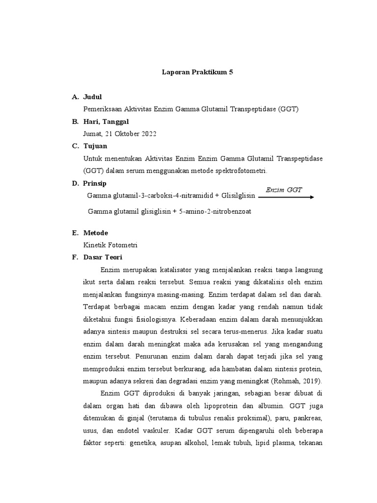 Laporan Praktikum Kimia Klinik 2 GGT | PDF