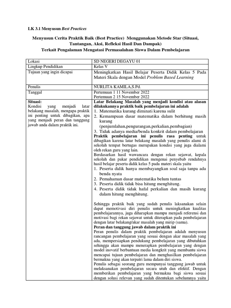 LK 3.1 Menyusun Best Practices PPL Aksi 3 - Nurlita Kamila | PDF