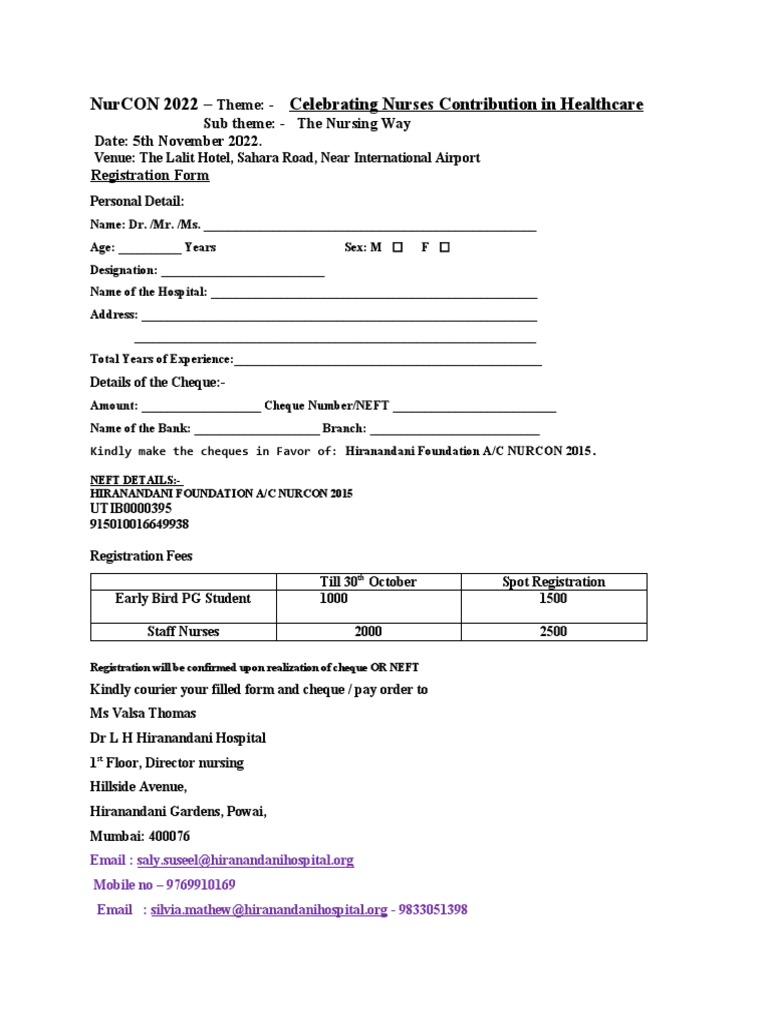 NurCON 2022 - Registration Form - The Nursing Way | PDF