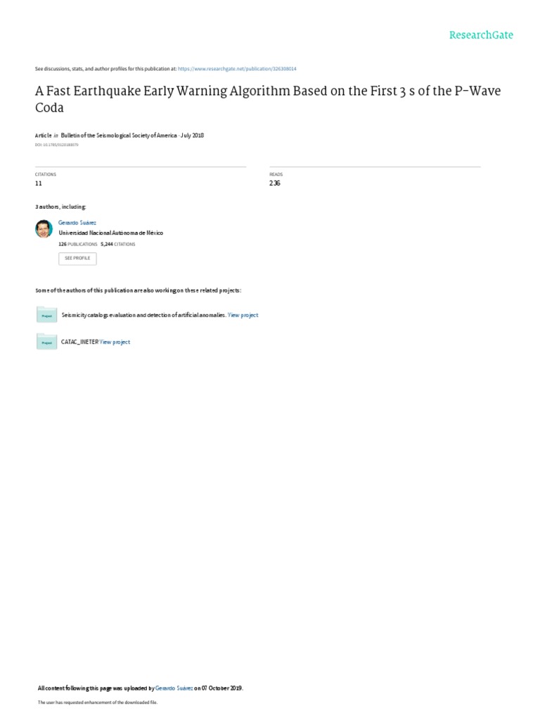 A Fast Earthquake Early Warning Algorithm Based on the First 3 Seconds of P-Wave Coda | PDF ...