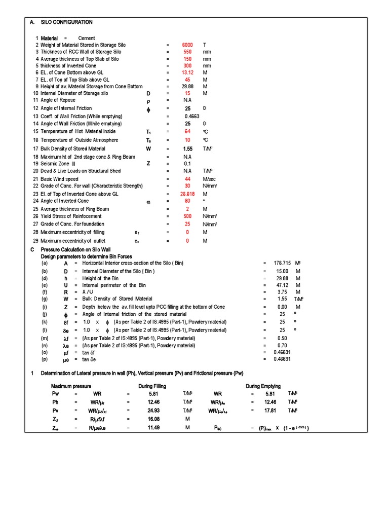 Cement Silo Design Specifications | PDF | Friction | Stress (Mechanics)