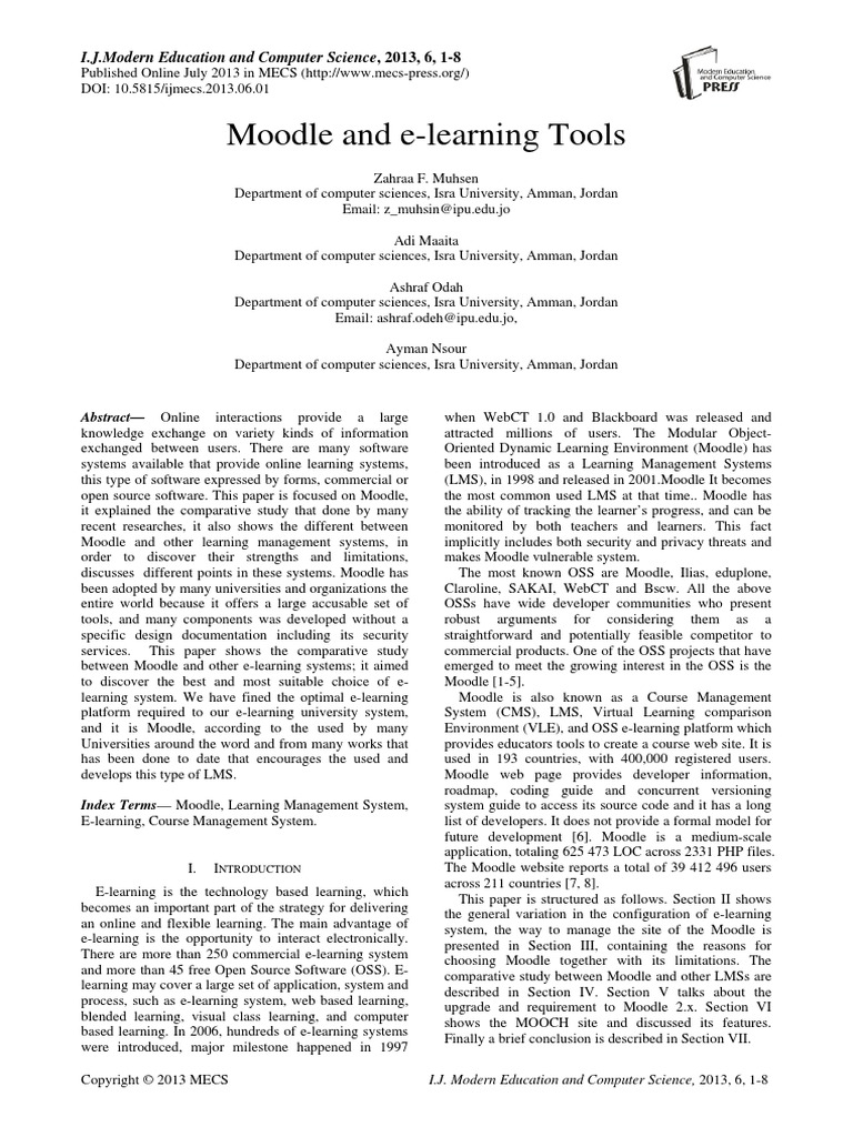 Moodle & E-Learning Tools | Download Free PDF | Educational Technology ...