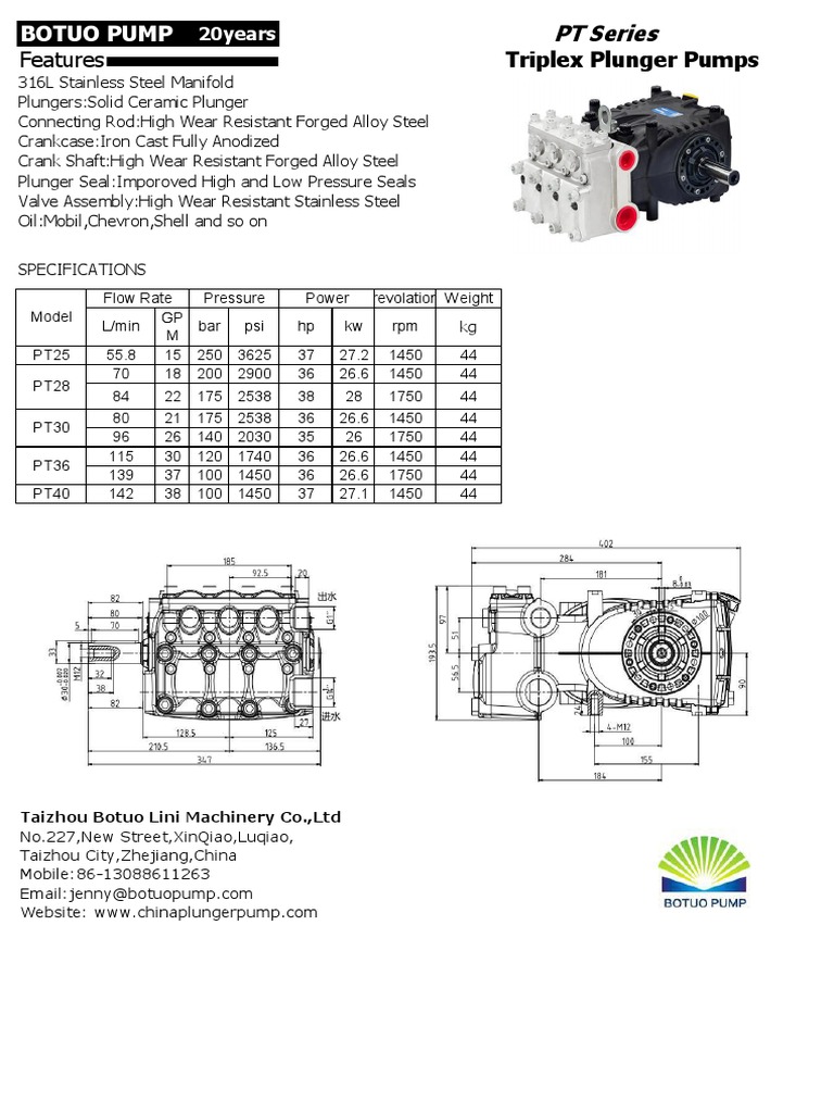 BOTUO PT Series Triplex Pumps Overview | PDF