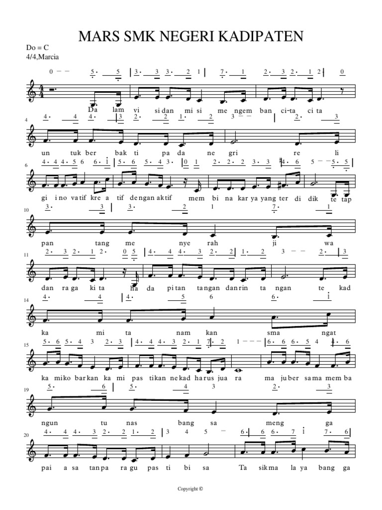 Mars SMK Negeri Kadipaten (Notasi) | PDF