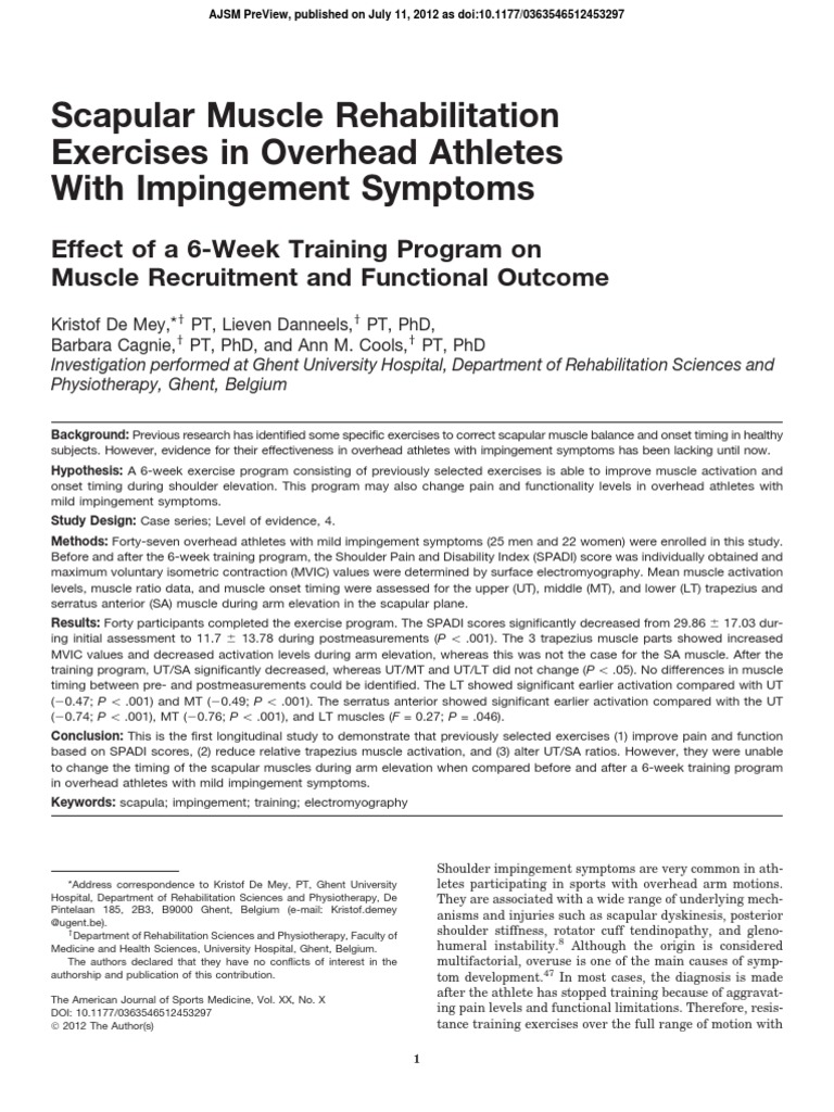 Scapular Muscle Rehabilitation Exercises in Overhead Athletes With ...