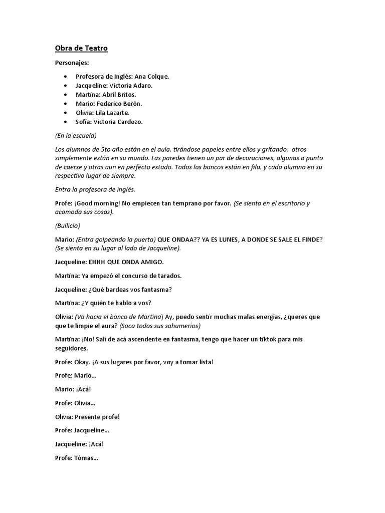 Obrita de Teatro Escrita Originalmente Par Taller | PDF