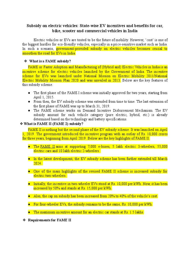 Subsidy On Electric Vehicles | PDF | Electric Vehicle | Electricity