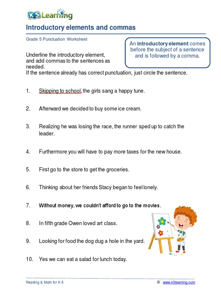 Grade 5 Introductory Elements Commas B | PDF