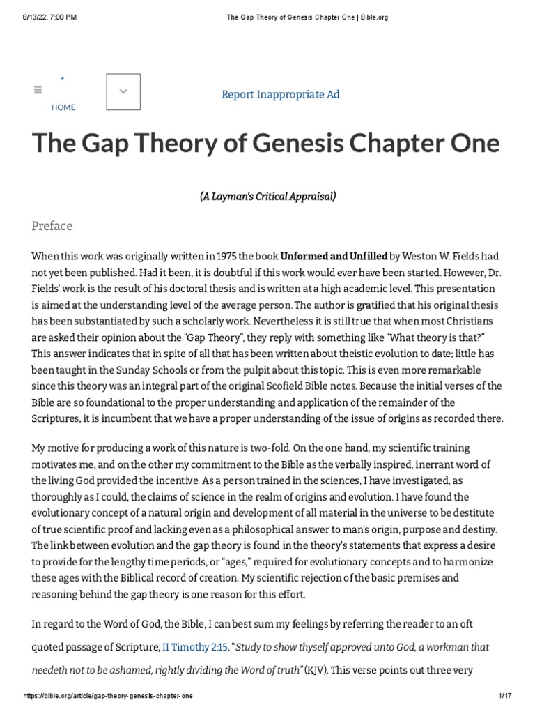 The Gap Theory of Genesis Chapter One | PDF | Genesis Creation Narrative | Geologic Time Scale