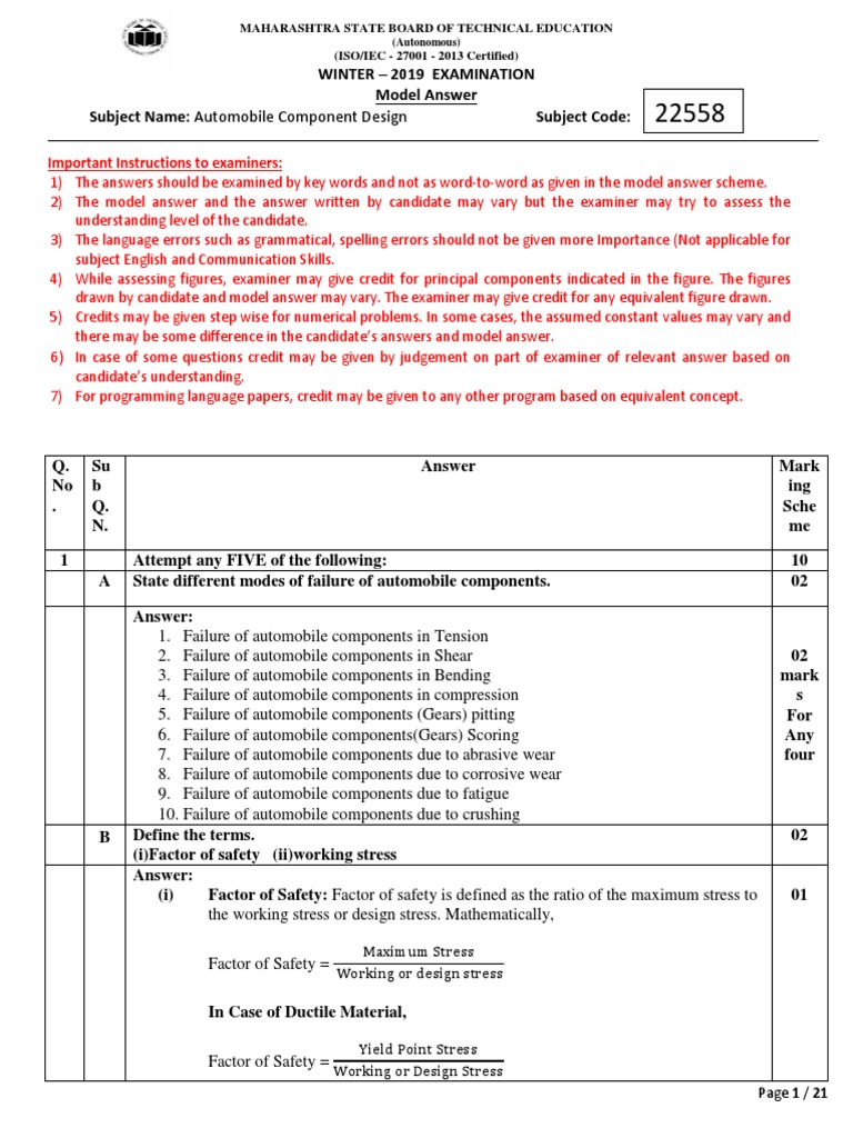 2019 Winter Model Answer Paper (Msbte Study Resources) | PDF | Strength Of Materials | Stress ...