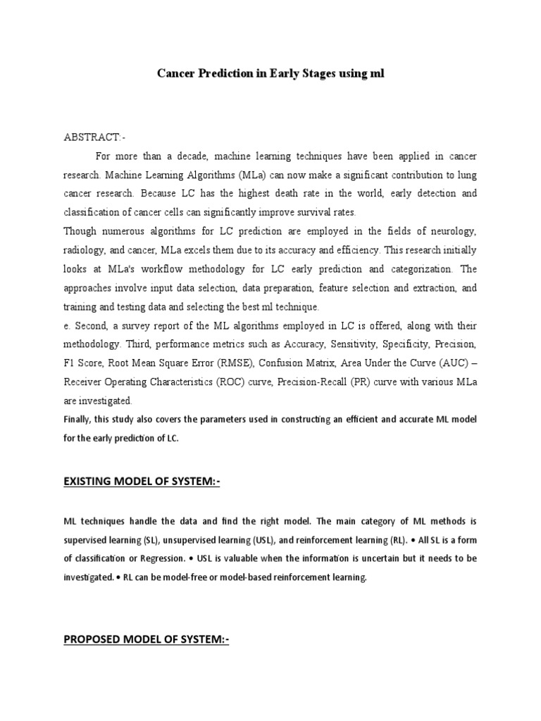 Cancer Prediction in Early Stages | PDF | Machine Learning | Receiver ...