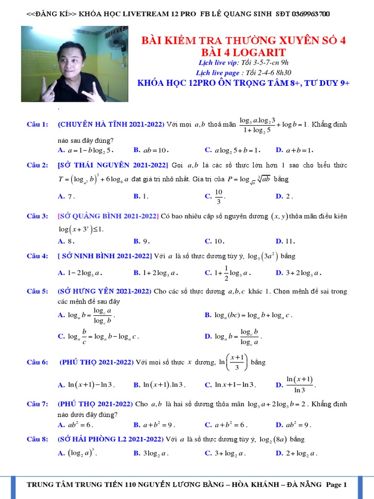 2k5 đề kiểm tra bài 4 logarit | PDF