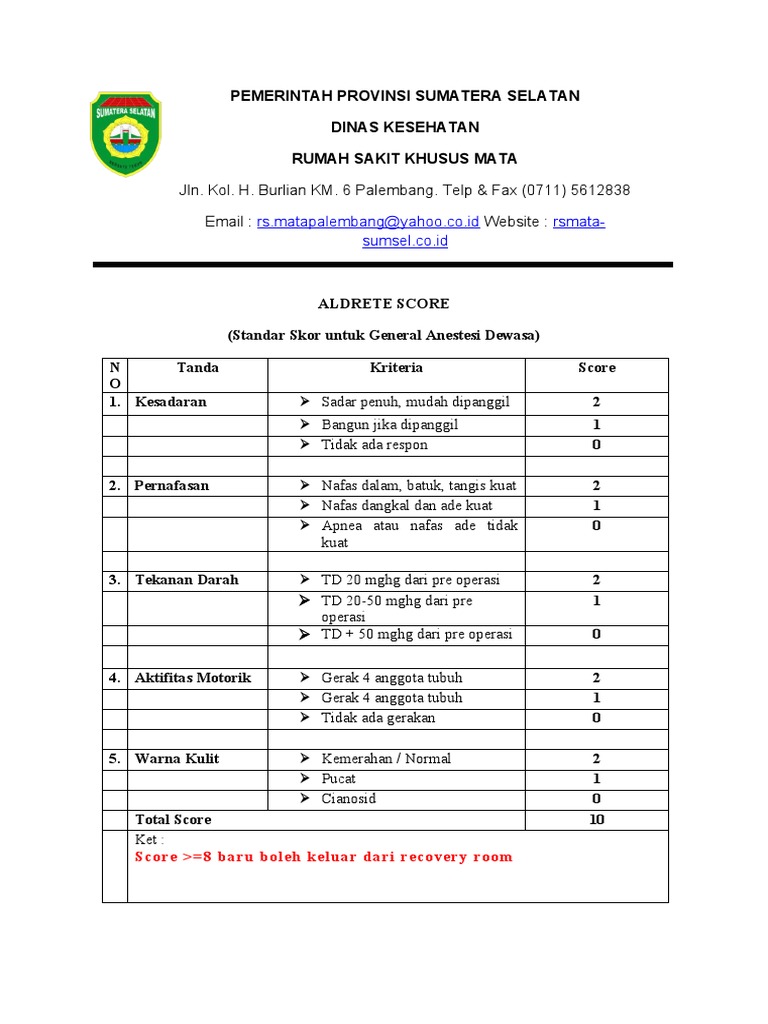 Aldrete Dan Steward Score | PDF
