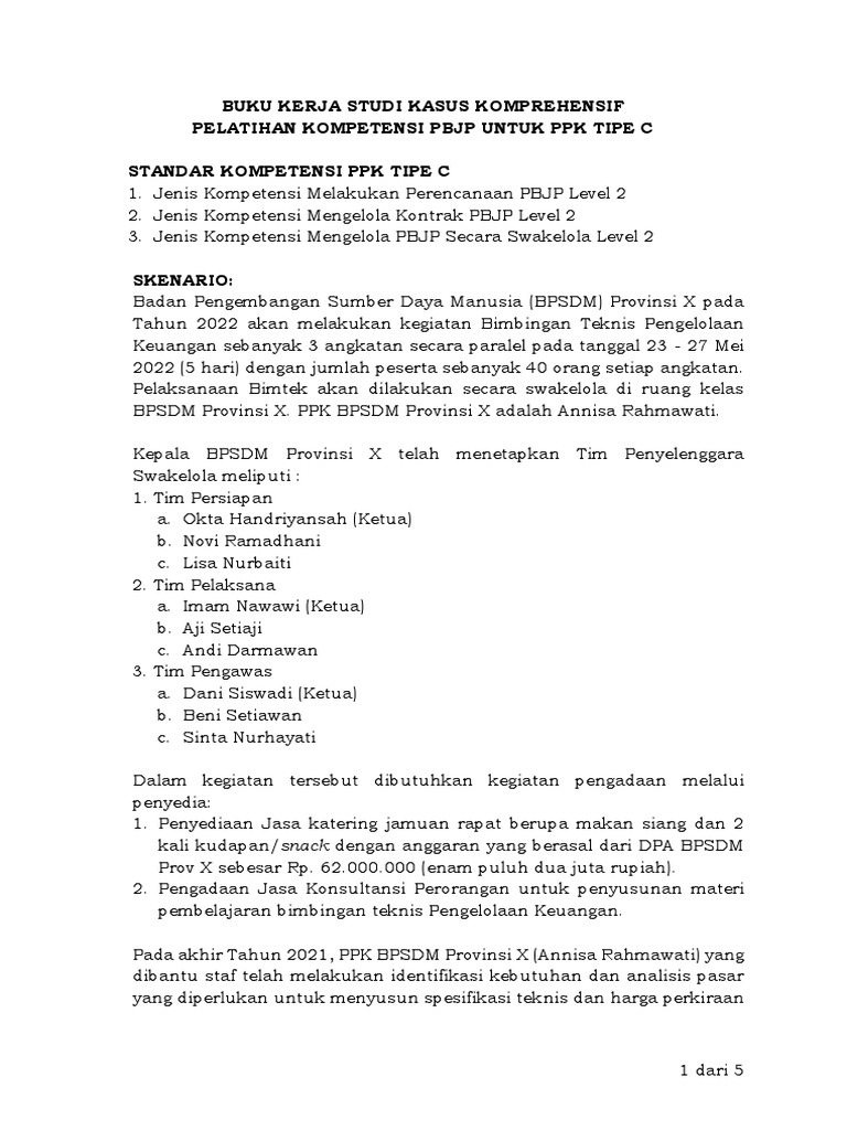 Buku Kerja Pelatihan PPK Tipe C - JK Perencanaan | PDF