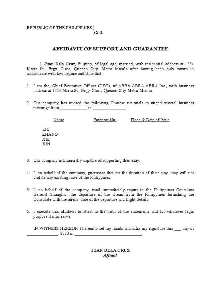 Affidavit of Support Guarantee Alien To PH | PDF
