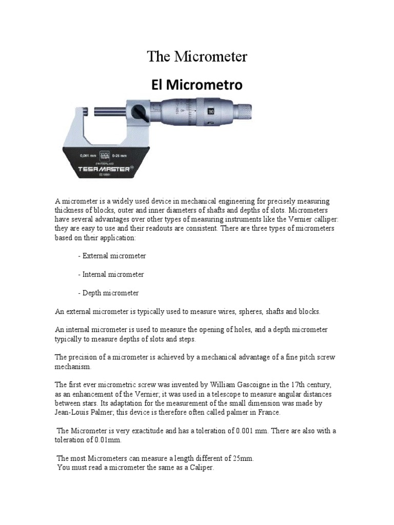 The Micrometer | PDF | Instrumento de medición | Longitud