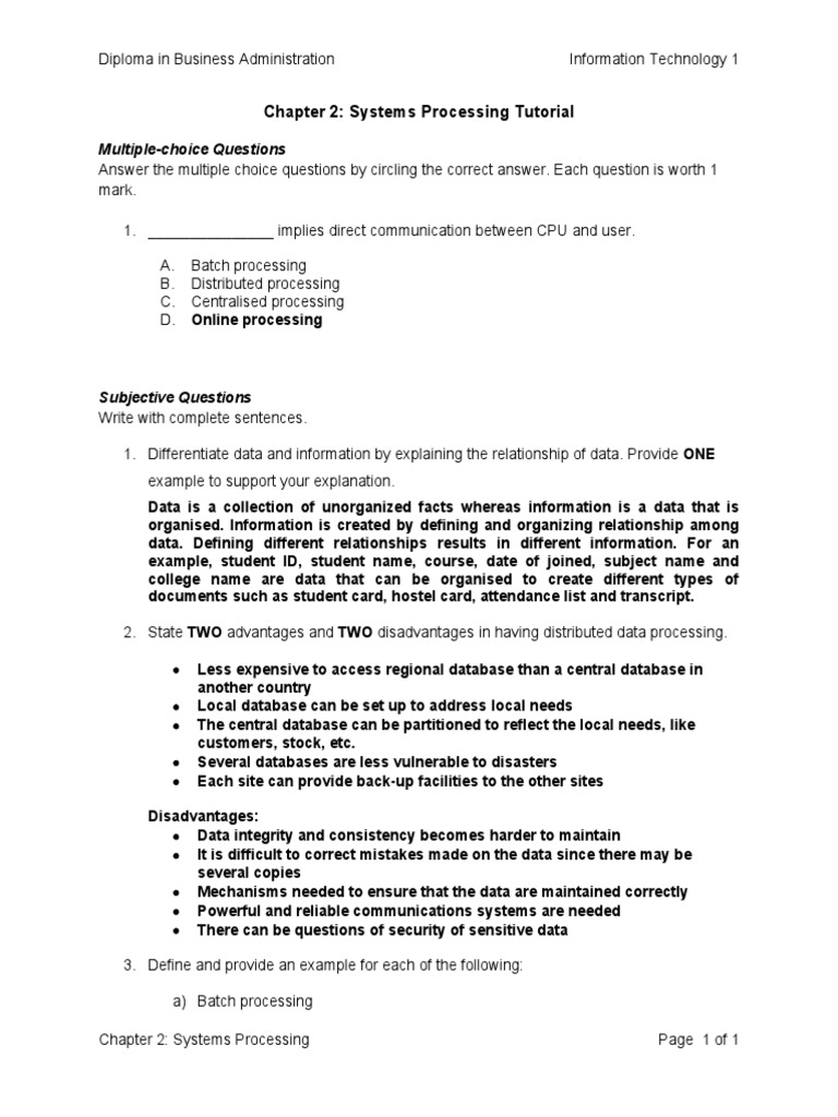 Chapter 2 Tutorial - Questions Answers | PDF | Information | Input/Output