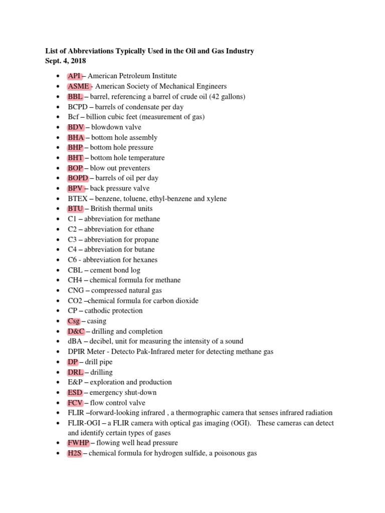List of Abbreviations For Oil and Gas Industry PDF | PDF | Barrel (Unit ...