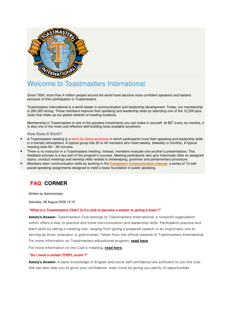 Toastmasters | PDF | Public Speaking | Leadership