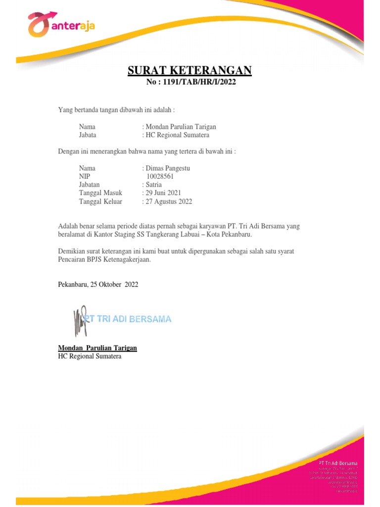 Surat Paklaring DIMAS | PDF