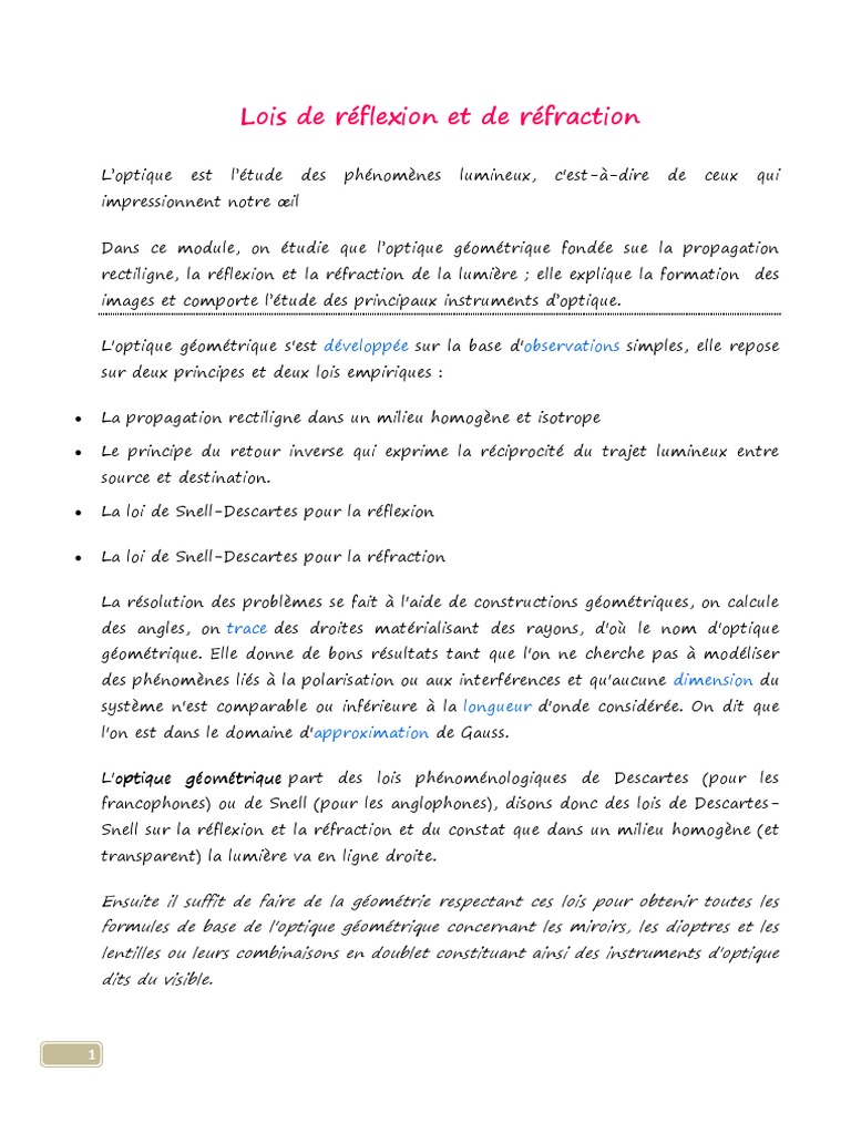 Lois de réflexion et réfraction lumineuse | PDF | Réfraction | Indice ...