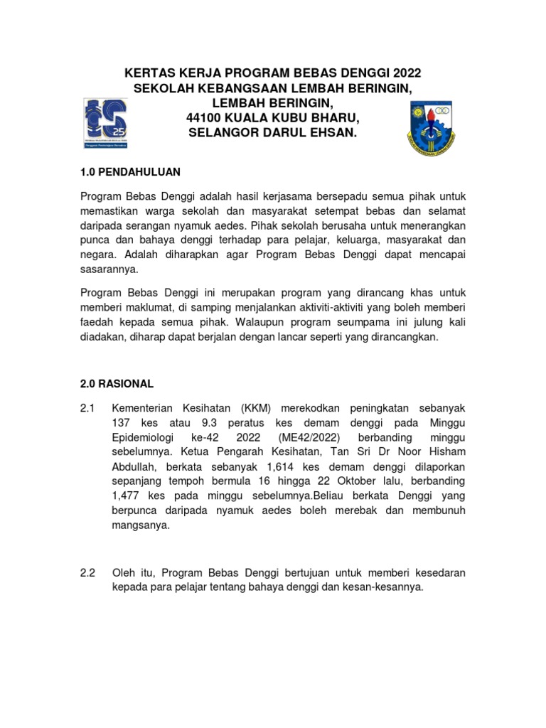 Kertas Kerja Bebas Denggi SKLB | PDF