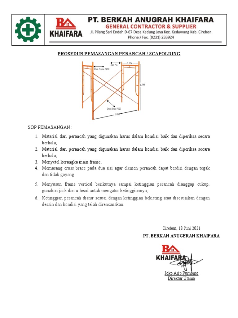 Prosedur Pemasangan Scaffolding | PDF
