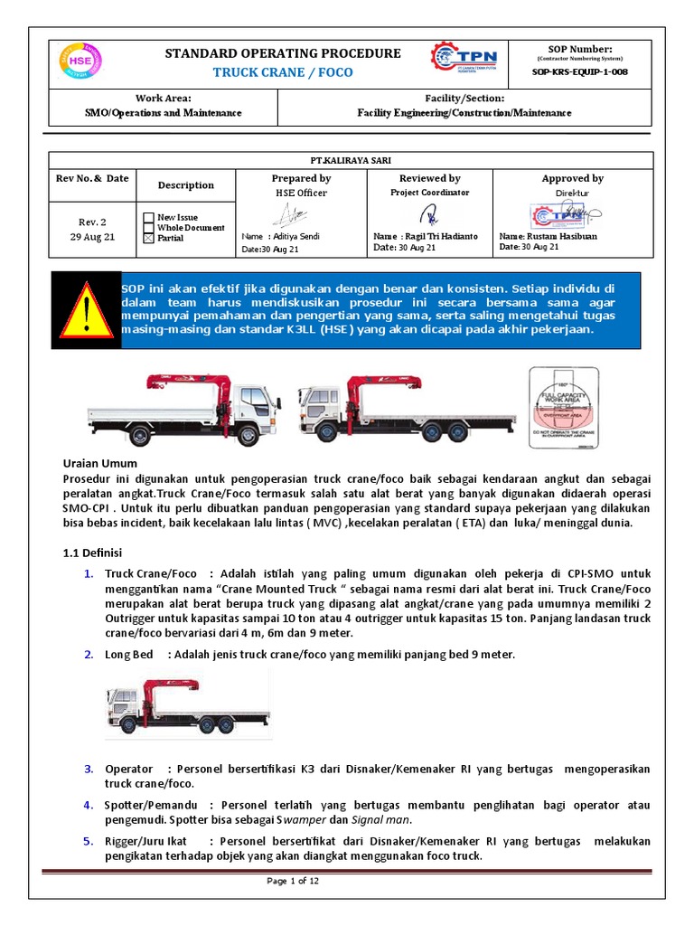 Pengaturan Operasional Truck Crane/Foco di PT. Kaliraya Sari | PDF