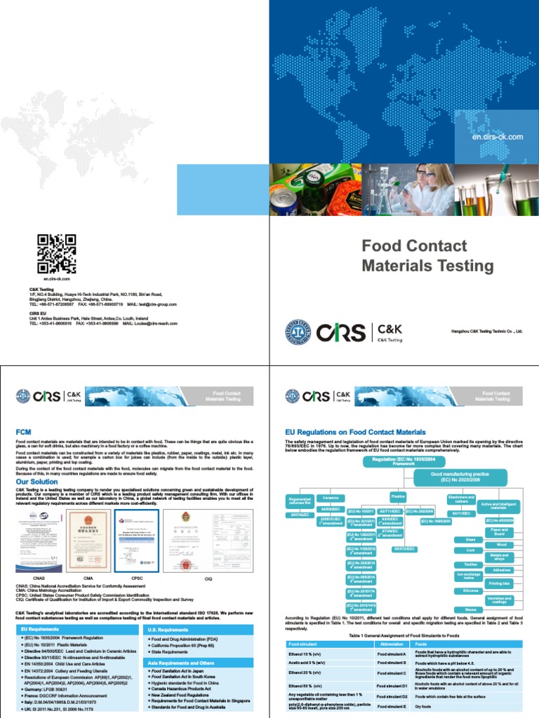 Food Contact Materials Testing | PDF | Materials | Chemistry