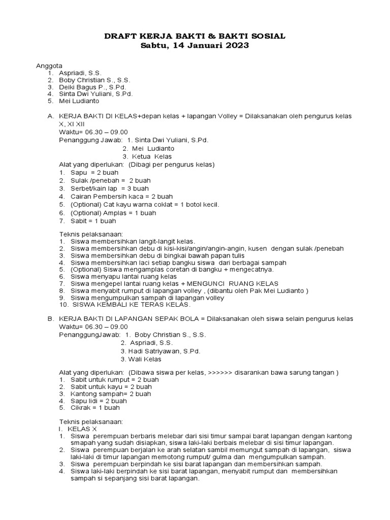 Draft Kerja Bakti Dan Bakti Sosial | PDF