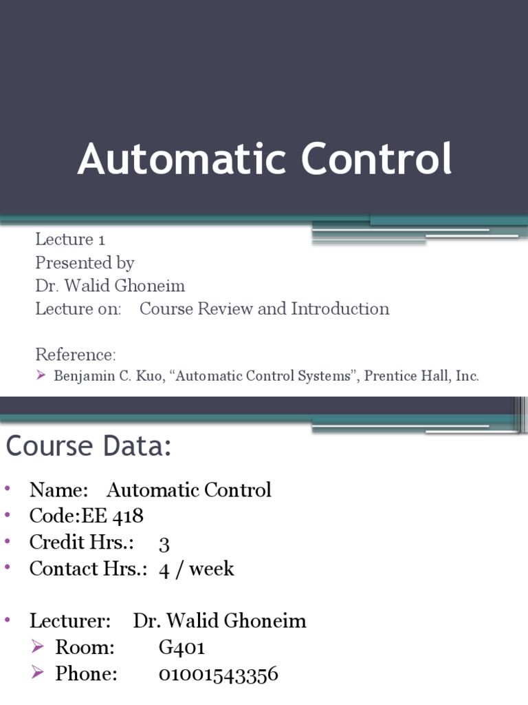 W EE 418 - Lecture 1 Overview and Introduction | PDF | Control Theory | Servomechanism