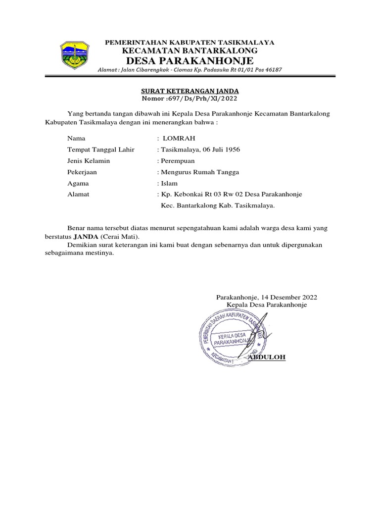 Surat Keterangan Janda | PDF