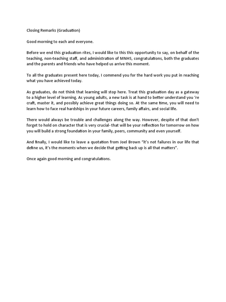 Graduation Closing Remarks | PDF