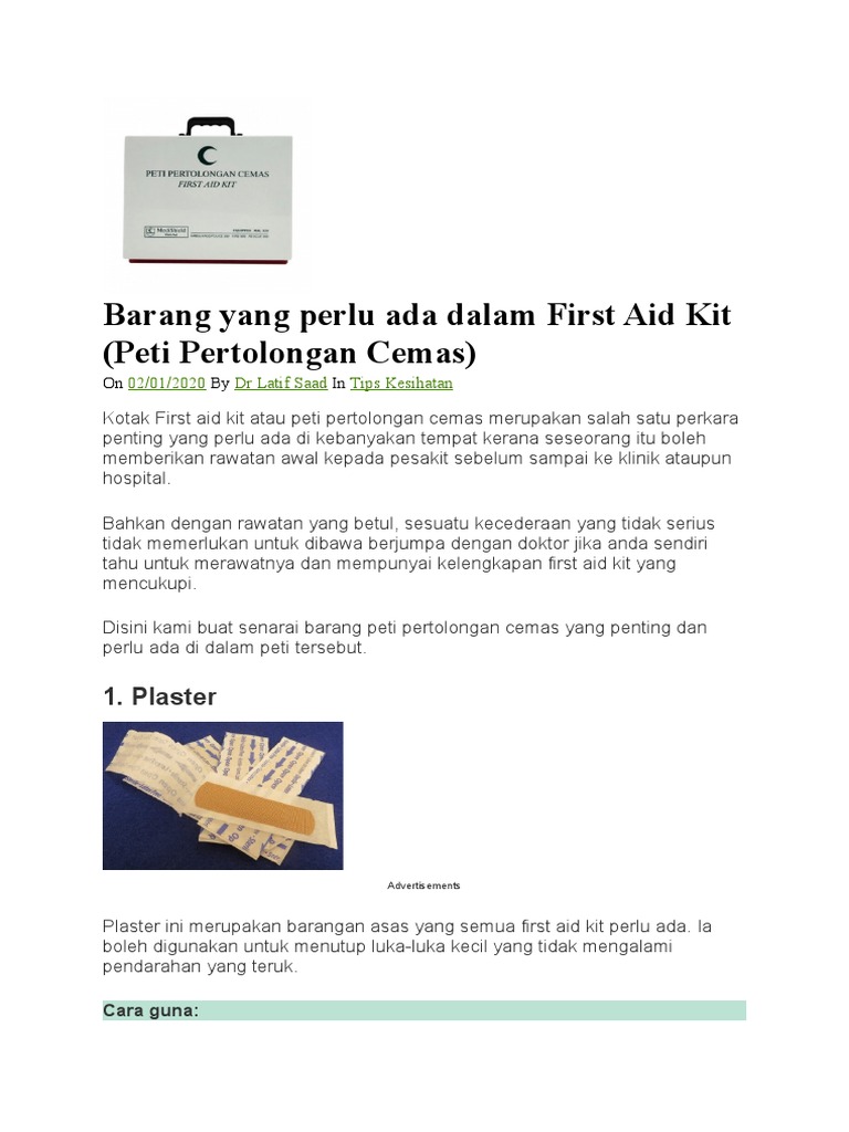 Barang Yang Perlu Ada Dalam First Aid Kit | PDF
