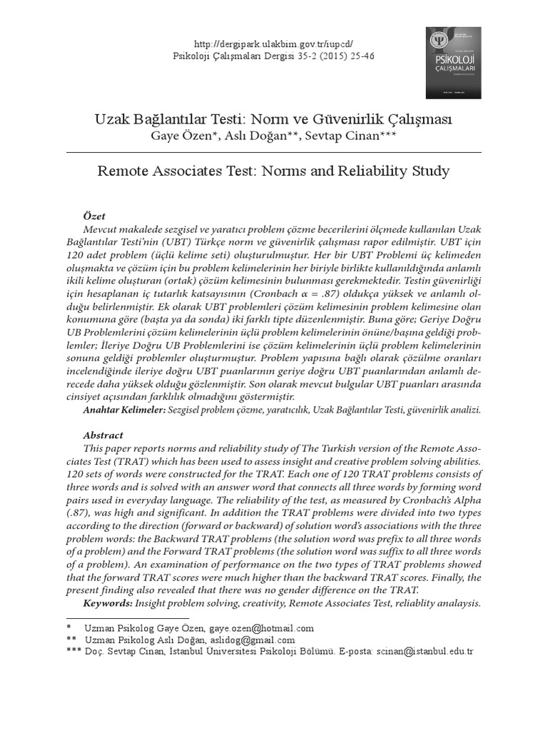 Uzak Baglantilar Testi Remote Associate Test Toad | PDF