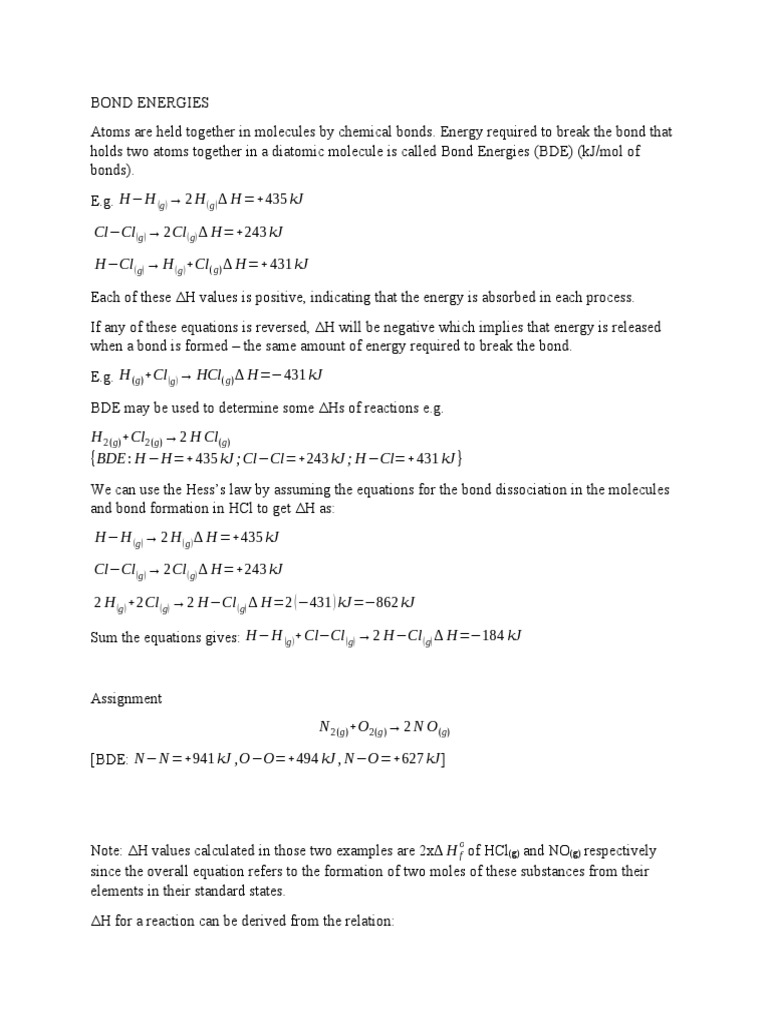 BOND ENERGIES - Entropy-Free Energy | PDF | Gibbs Free Energy ...