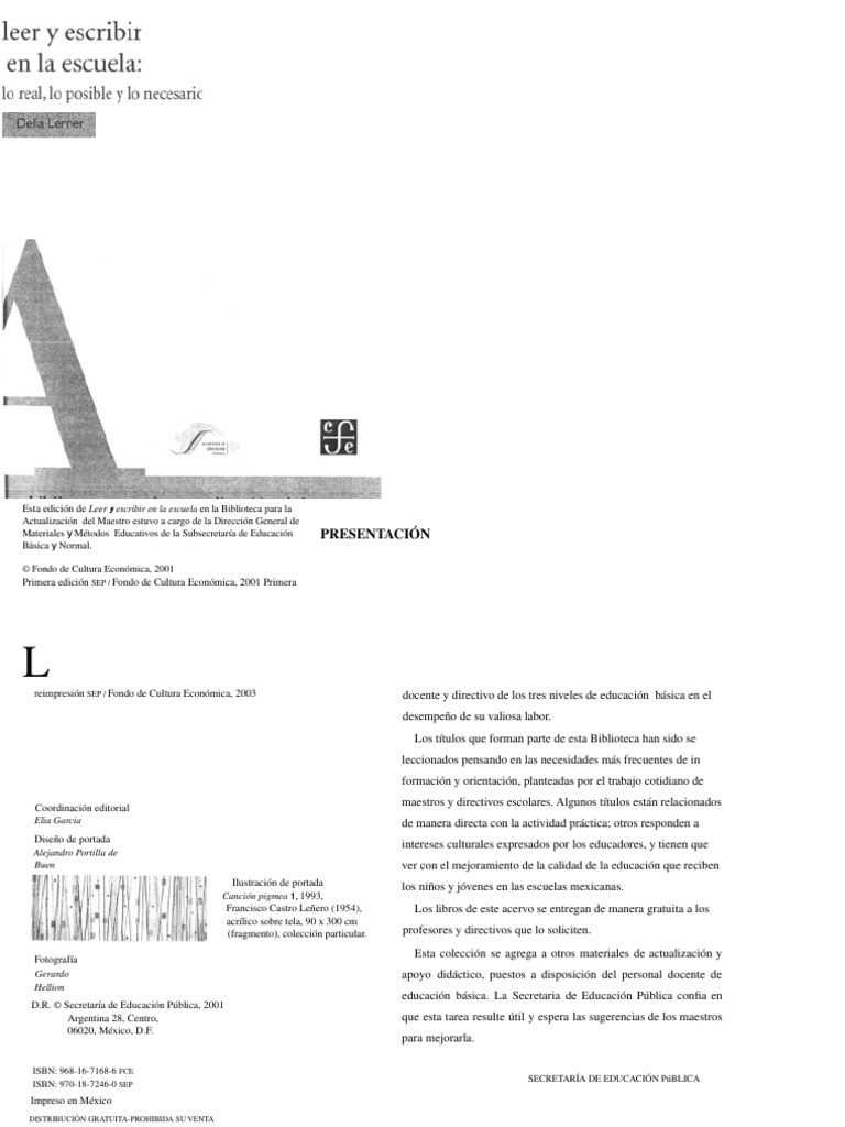 Leer.y.escribir - En.la - Escuela. D Lerner. | PDF | Método de enseñanza | Libros