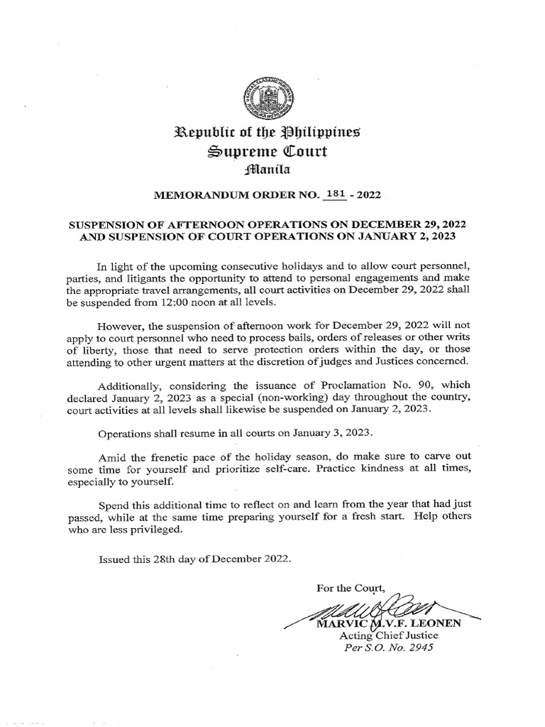 MEMO. ORDER No. 181 - 2022 | PDF