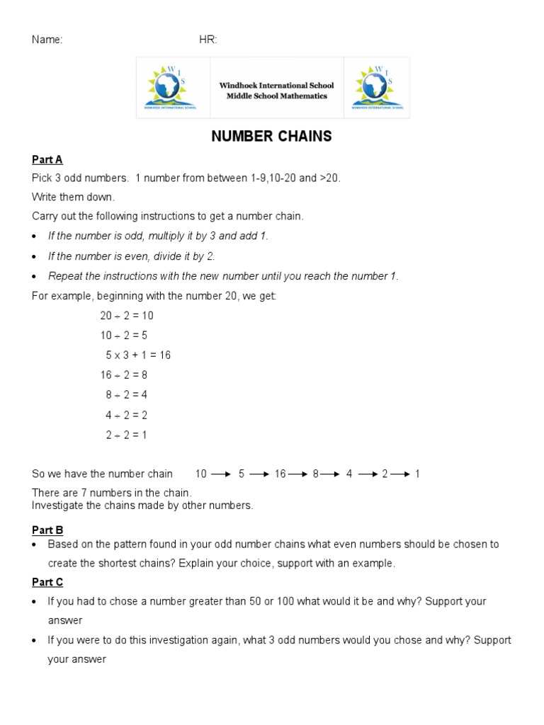 Number Chains Investigation - Grade 6 - 2018:19 | PDF