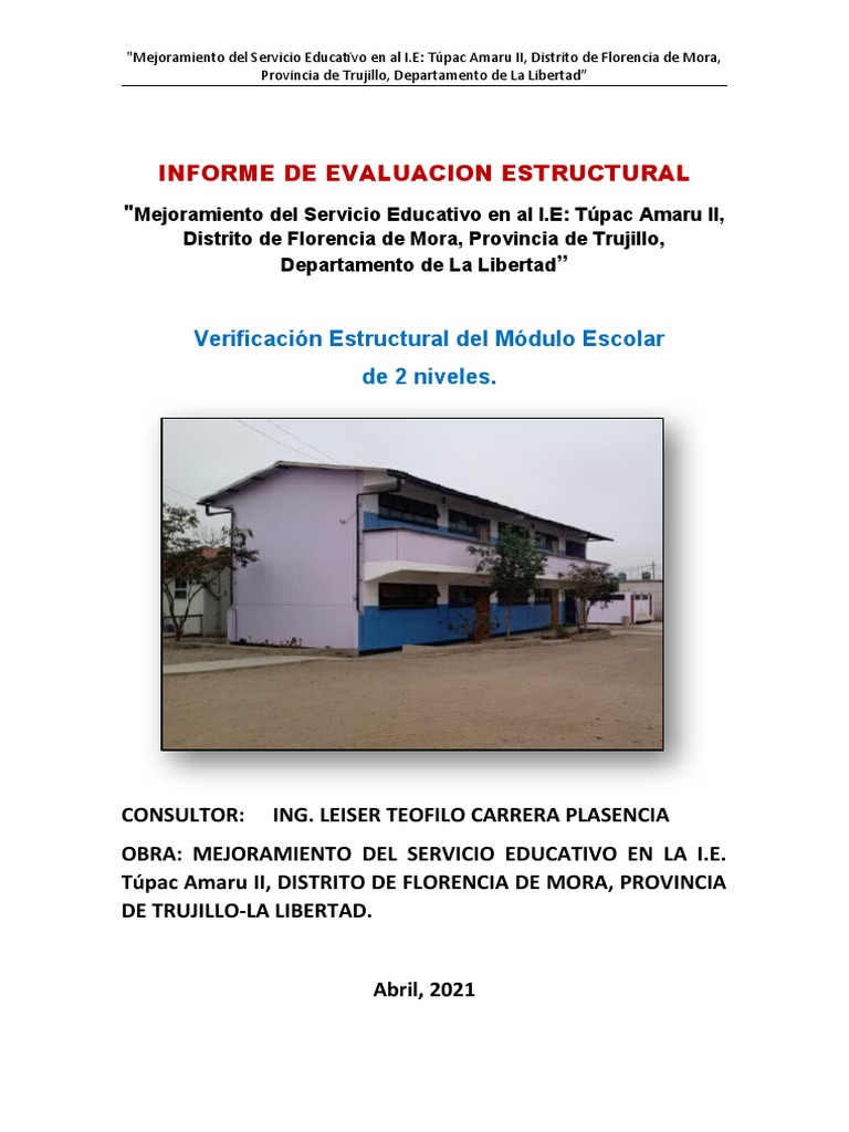 INFORME DE EVALUACION ESTRUCTURAL 2do PISO | PDF | Fundación ...