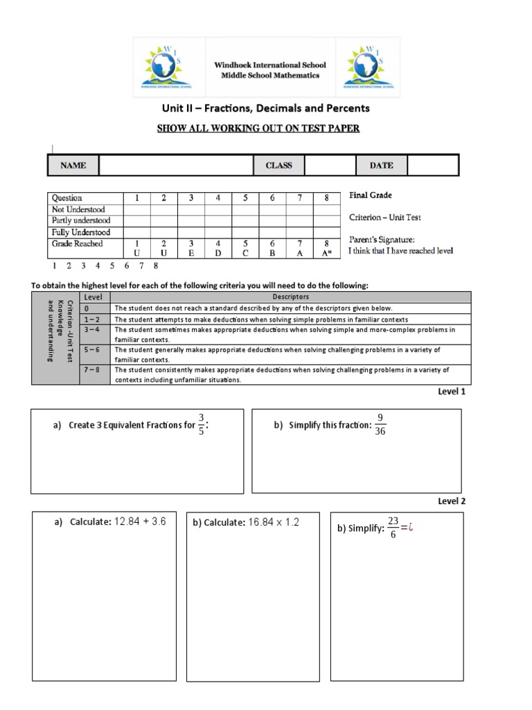 Unit 2 - Criterion A - Grade 6 - WIS 2018:19 | PDF | Division ...