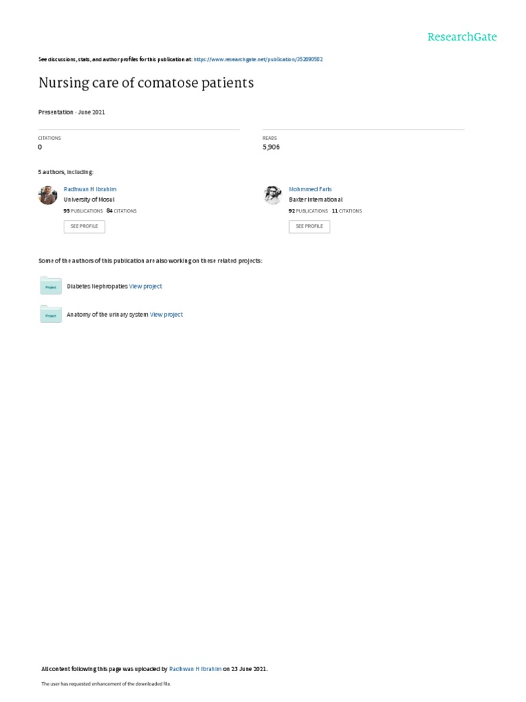 Nursing Care of Comatose Patients: June 2021 | PDF | Coma | Medical ...