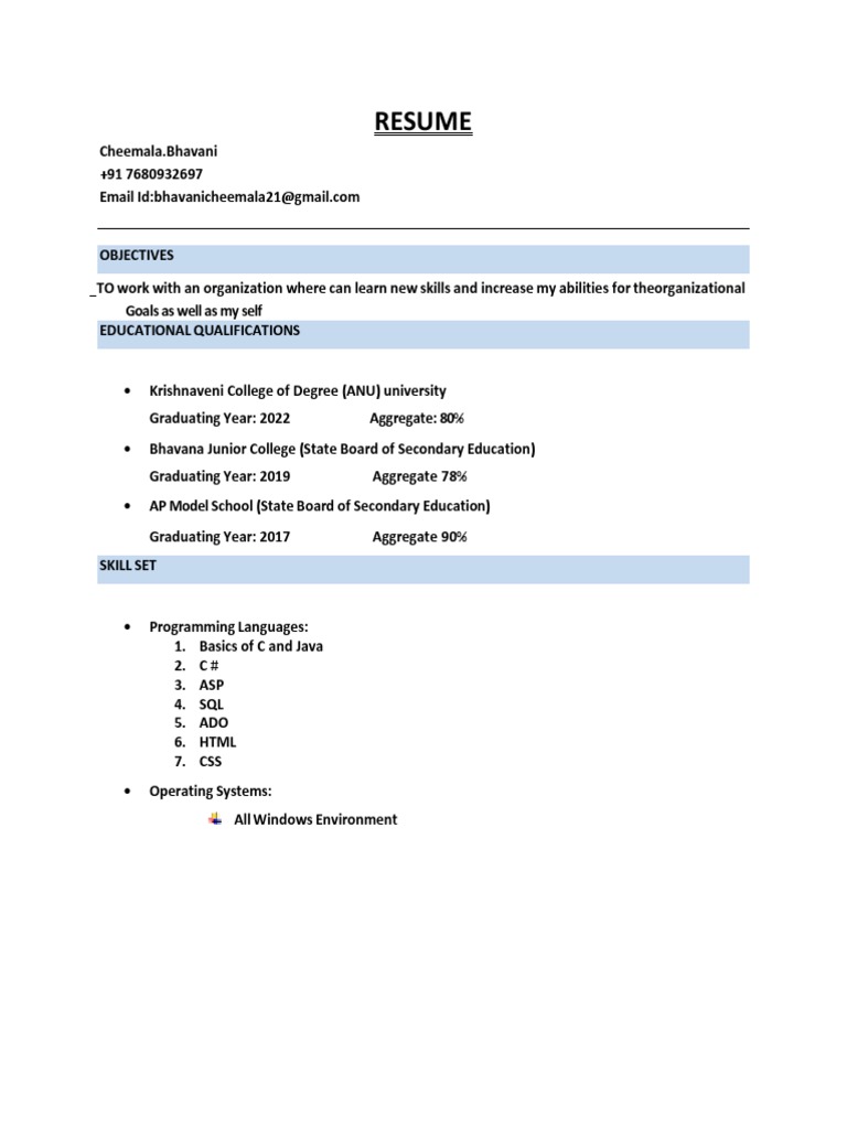 Bhavani Resume | PDF