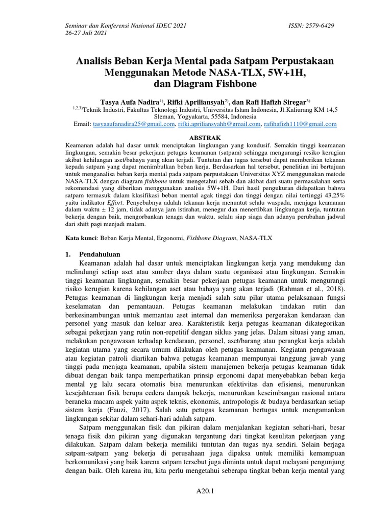 ANALISIS BEBAN KERJA MENTAL SATUAM PERPUSTAKAAN MENGGUNAKAN METODE NASA ...