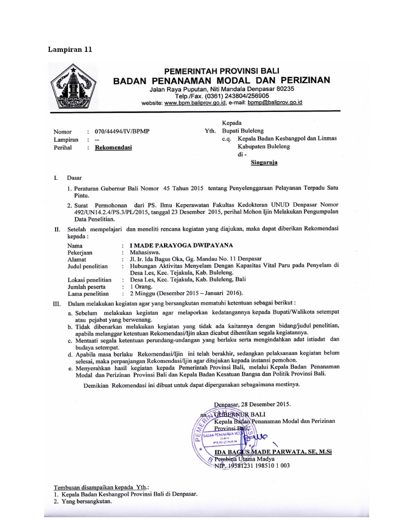 Lampiran 11 Surat Izin Badan Penanaman Modal Dan Perizinan | PDF Lampiran 11 Surat Izin Badan Penanaman Modal Dan Perizinan | PDF