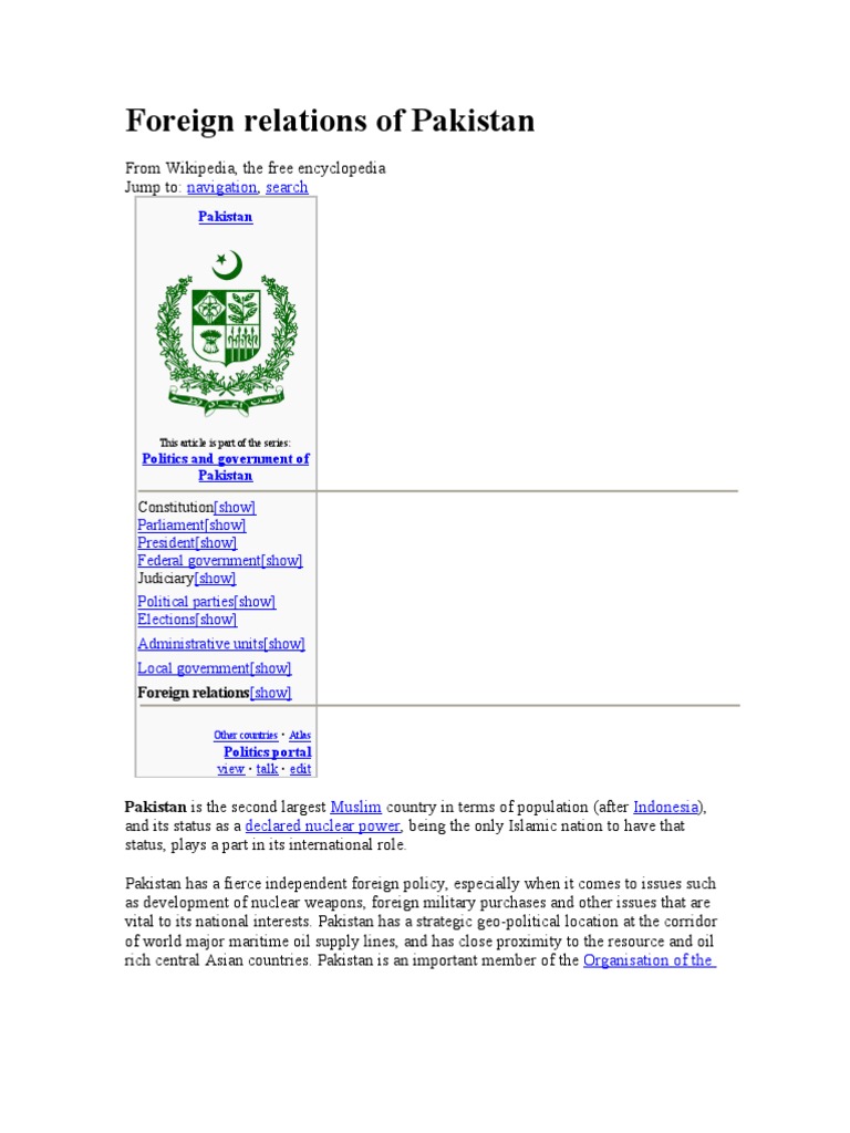 Foreign Relations of Pakistan | PDF | Diplomatic Mission | Pakistan
