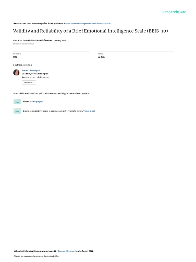 Validity and Reliability of A Brief Emotional Intelligence Scale (BEIS ...