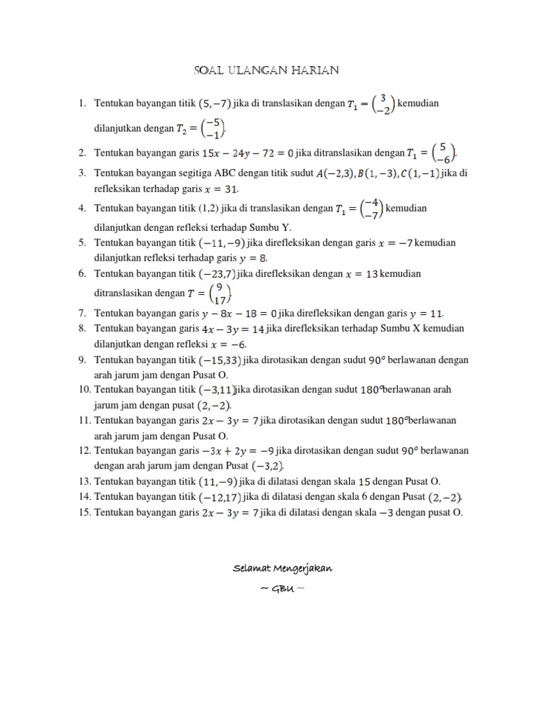Soal Latihan Transformasi Geometri | PDF